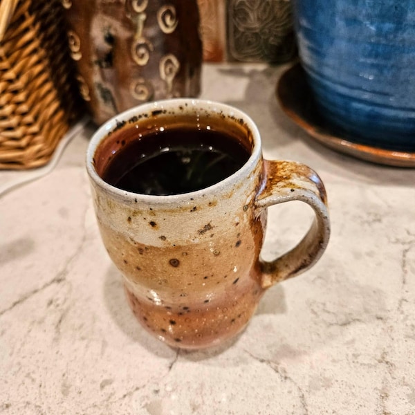 Amber Glazed Wood/salt Fired Wave Rim Ceramic Bowl, Great for Soups or ...