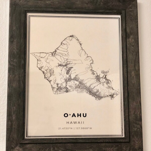 Oahu Map Art Print: Honolulu Hawaii Street Map Wall Decor - Etsy