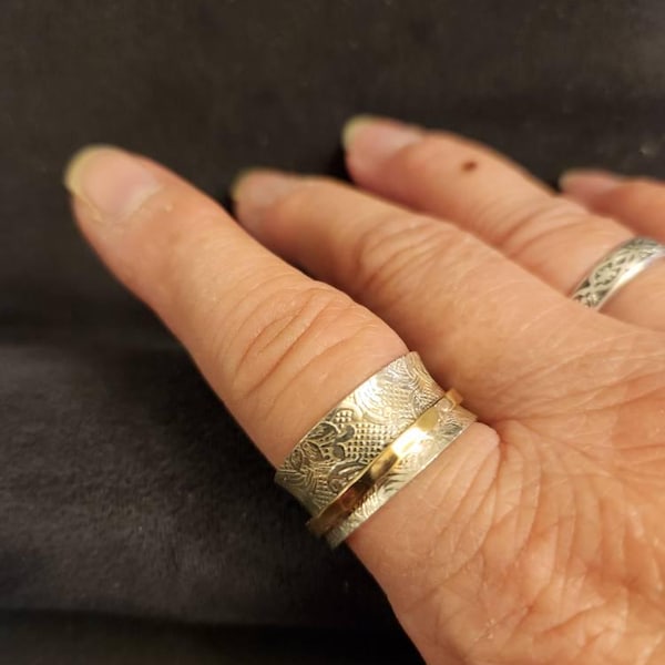 Aquamarine Stars and Moon Fidget Ring | Sterling Silver Celestial ...