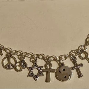 COEXIST CHARM PENDANT Necklace Fancy Silver Tone Connector With Charms ...