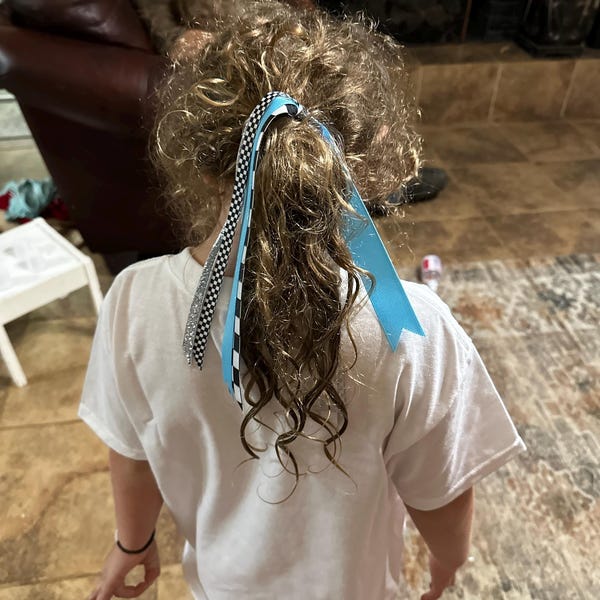 Checkered Flag Racing Ponytail Streamer *you Choose Solid Bow Color ...