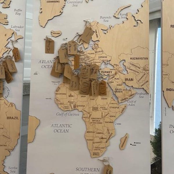 World Map Push Pin Wall Art With FREE Pins, Cork World Map Board ...