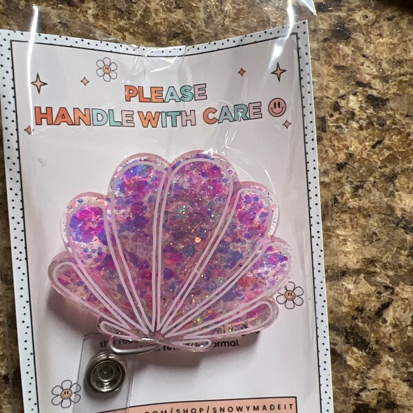 Clam Shell Badge Reel, Mermaid Accessories, ID Badge Clips, Seashells ...