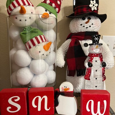 Snow Blocks With Snowman, Snowman, Winter Decor, Christmas Decor, Shelf ...