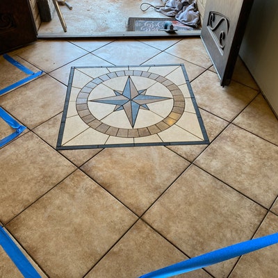 Tile Mosaic Medallion Natural Stone Mariners Compass Rose Travertine ...