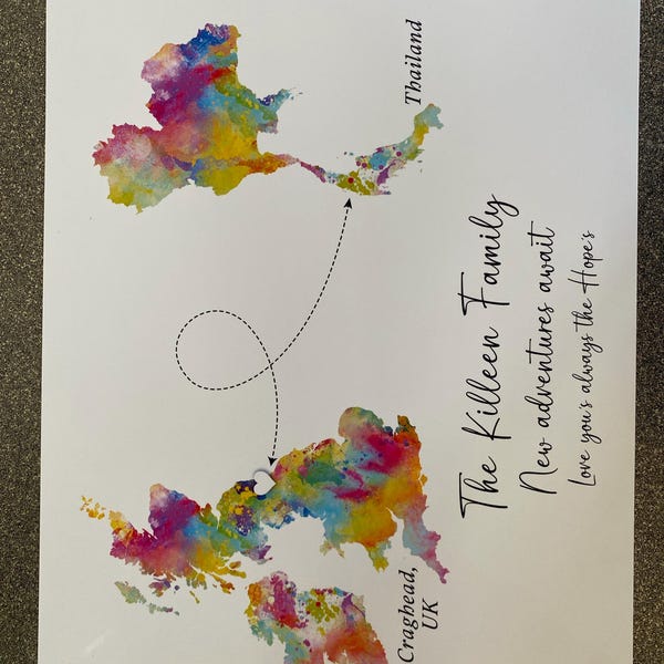 Moving Abroad Gift, Personalised Watercolour Style Map Print, Travel ...