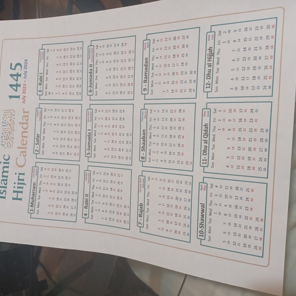Islamic Hijri Wall Calendar 1447 AH With Colour Coded Gregorian Dates ...