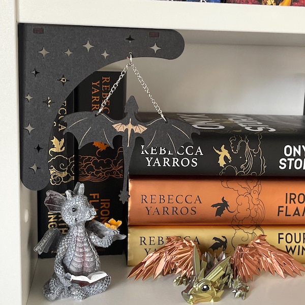 Fantasy Book Shelf Corner Decoration Dragon Flame Crescent Moon ...