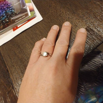 Ladies 14kt Princess Center Cut Forever One Moissanite Engagement Ring ...