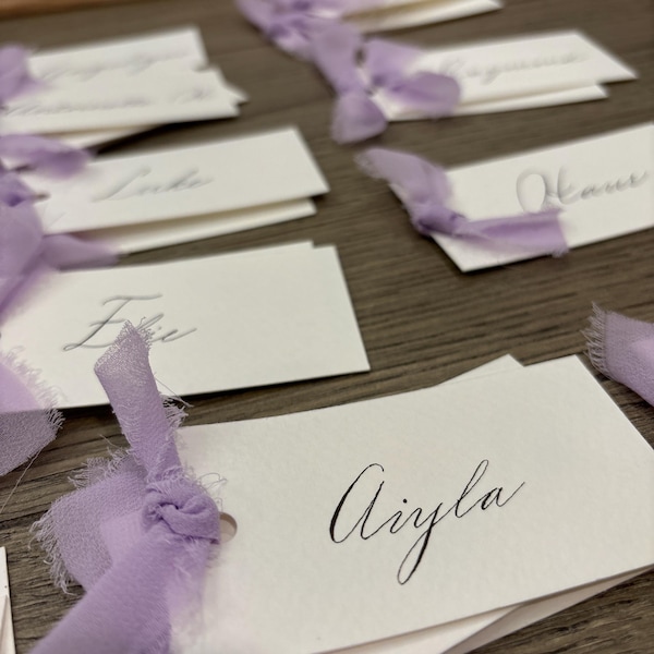 Wedding Placecards With Ribbon, Calligraphy, Handwritten, Elegant ...
