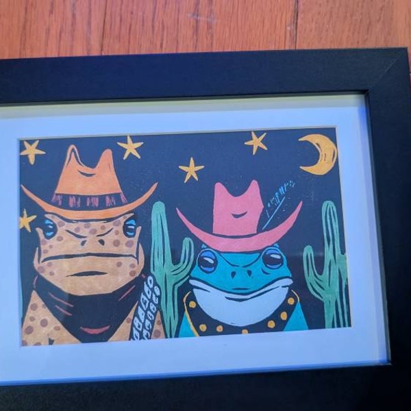 Framed Cowboy Frog Print - Ready to Hang 4"x6" Wall Print Whimsical ...