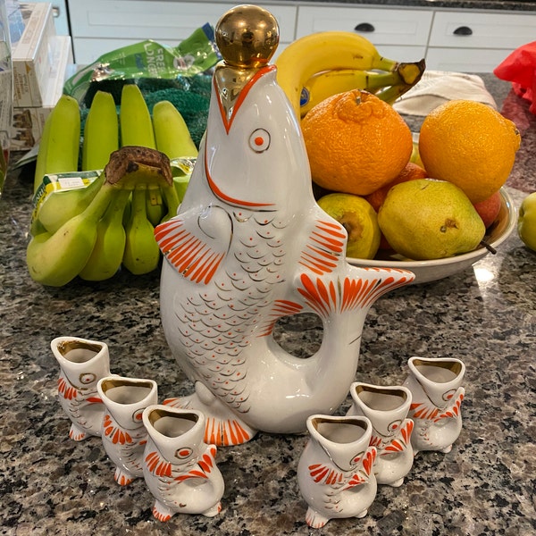 Fish Decanter Drinking Set Porcelain Fish Carafe Vodka Shot Glasses ...
