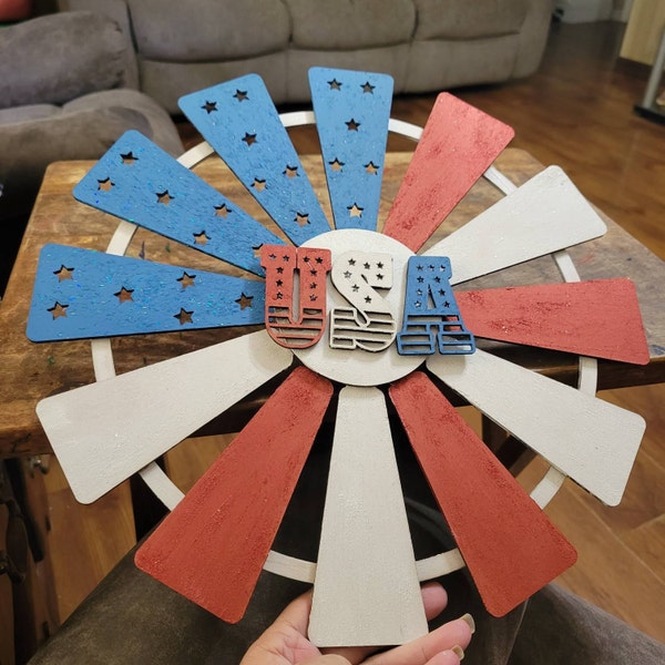 Patriotic Windmill | Windmill Cutout | USA Windmill | Wooden Windmill ...
