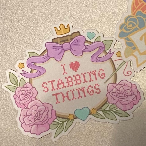 I Heart Stabbing Things - Cross Stitch Waterproof Vinyl Sticker - Etsy