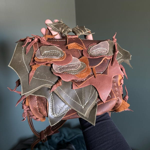 Leather Backpack Purse, Handmade Leather Bag, Leather Leaf Backpack ...