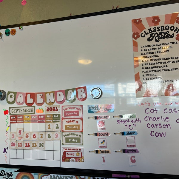 Classroom Calendar Display and Weather Station, Printable Retro Groovy ...