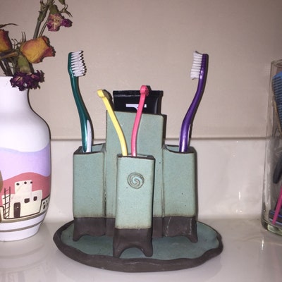 Squared Toothbrushes Container, Ceramic Tooth Brushes Holder, Handmade ...