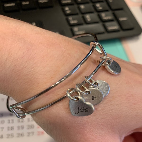 Family Initials Bracelet, Kids Initials and Parents Initials, Silver ...