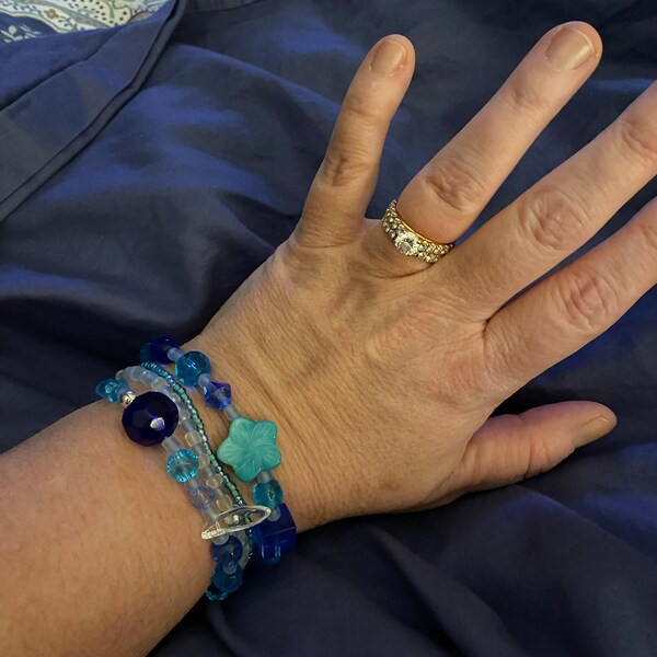 Shades of Blue Fire Polished Crystal and Glass Hand Beaded Ornament ...