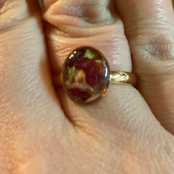 Dried Flower Oval Memorial Ring, Wedding Flower Ring, Dried Flower ...