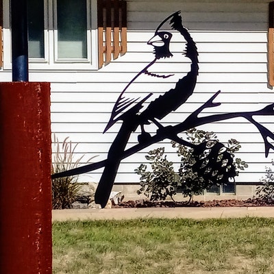 Cardinal on a Branch Metal Tree Stake Bird Lovers Gift Metal Garden Art ...