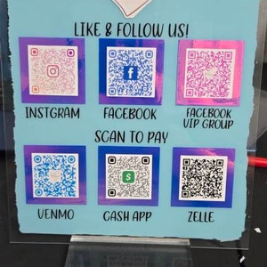 6 QR Codes Sign With Business Card Holder Social Media Signs Payment ...