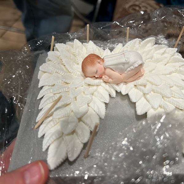 Baby on Wings Little Angel Cake Topper Baby Shower Baptism Girl Topper ...