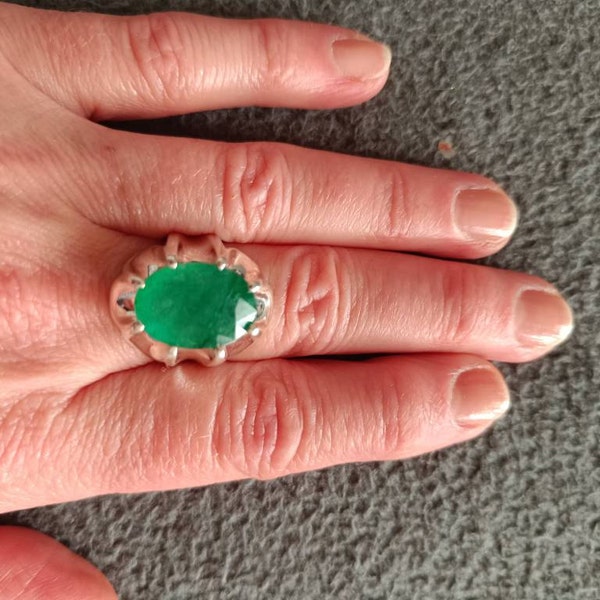 13 Carat Rare Emerald Sterling Silver 925 Handmade Ring Beautiful Rich ...