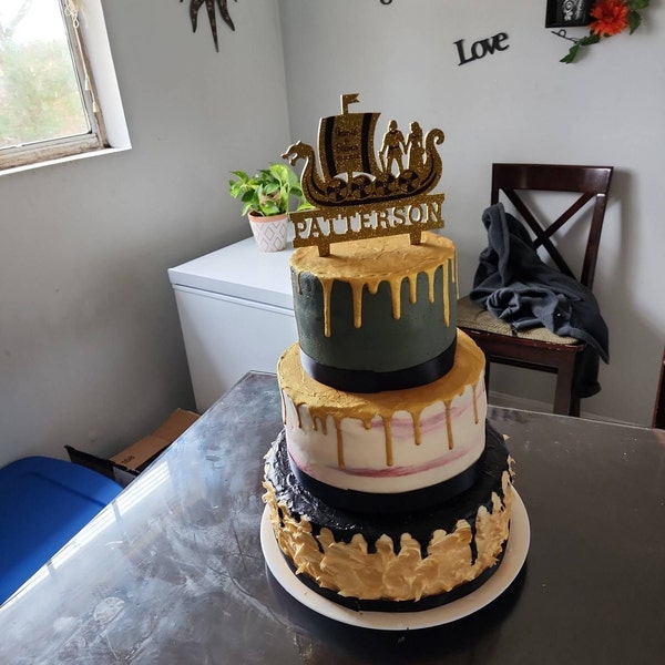 Viking Wedding Cake Topper Bride and Groom,viking Ship Cake Topper ...