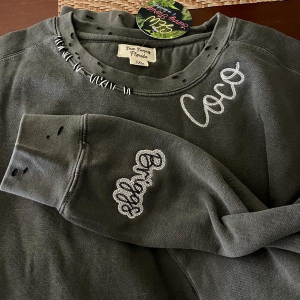 SEA FOAM CUSTOM Embroidery on Collar Chain Stitch Sweatshirt ...
