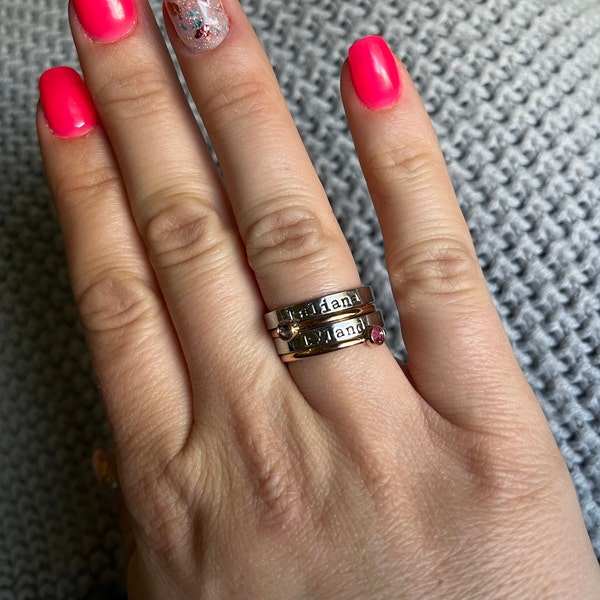 Stackable Name Ring / Name & Birthstone Ring Set / Stackable Ring Set ...