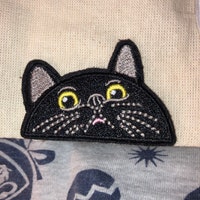 Peeking Cat Iron-on Patch, Black Cat Patch, Peeping Cat Iron-on Patch, Embroidered Applique, Cat ...