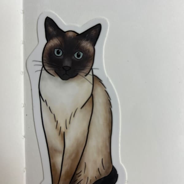 Siamese Cat Sticker, Cute Cat Lover Artwork, Funny Cat Drawing, Cat Mom ...