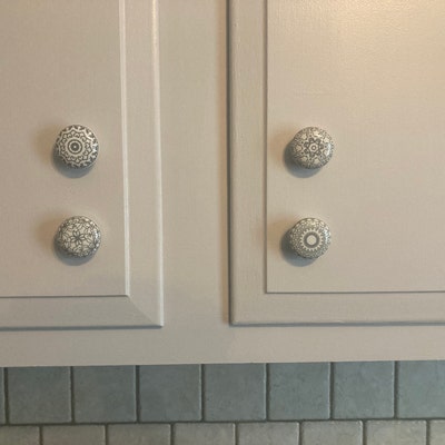 Blue & White Ceramic Knobs Kitchen Cabinet Drawer Knobs Hardware Knobs Handmade Knobs Cabinet ...