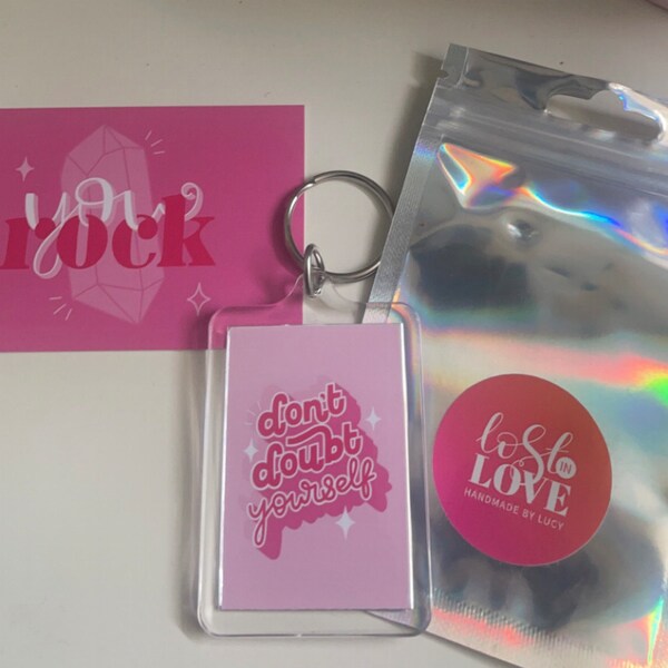 Positive Keyring Hand Lettered, Typographic Keyring, Inspirational ...