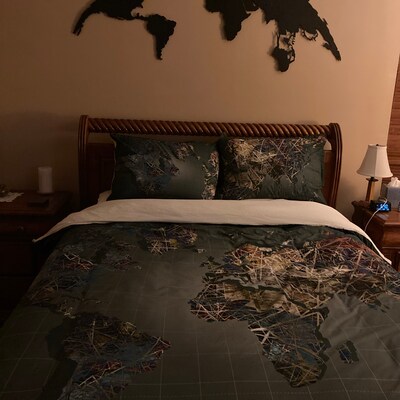 Travel Map Bedding, Boho Adventure Map Duvet Cover Set, Wanderlust ...