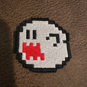8 Bit Boo - Shiny Metallic Embroidery Iron on Patch. Super Mario Bros ...