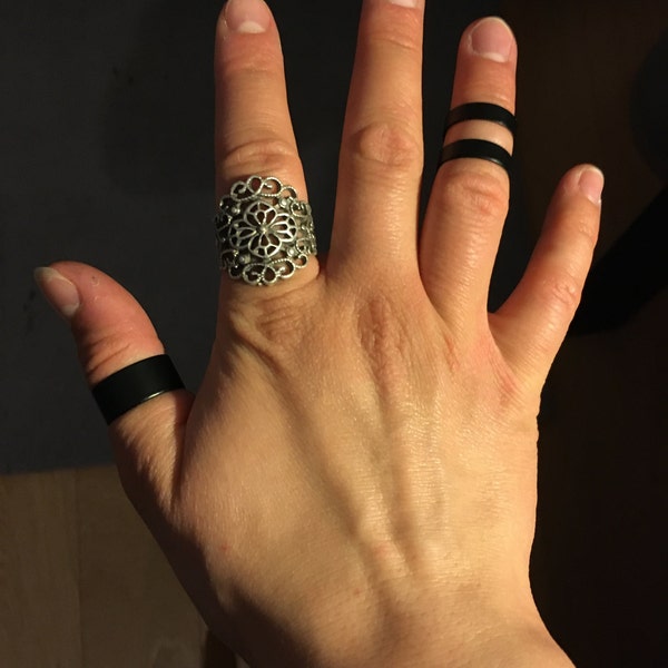 Black Band Ring, Simple Wide Black Ring, Womens Band Ring, Edgy Ring ...