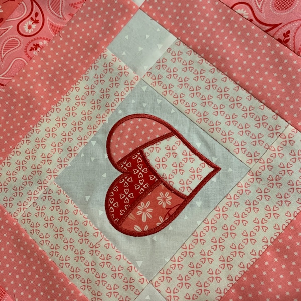 Patchwork Heart Applique Machine Embroidery Design Valentine Pink Red ...