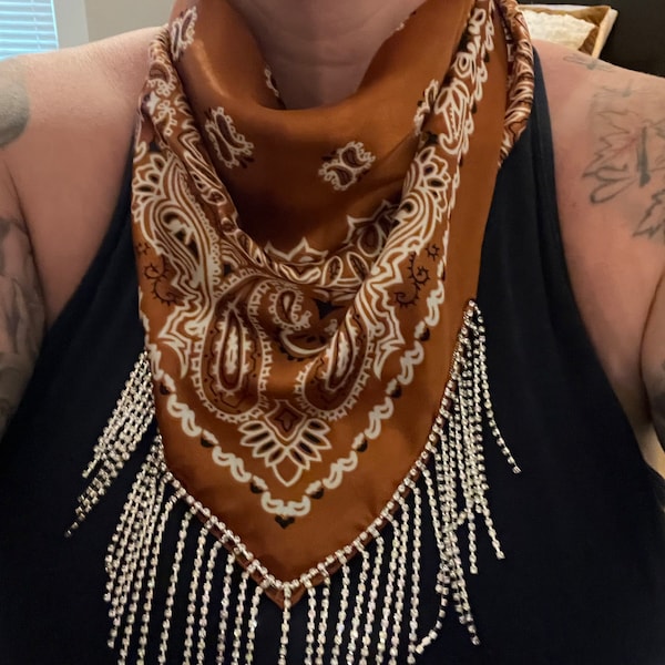 Silky Rhinestone Fringe Bandana, Cowgirl Scarf Necklace - Etsy