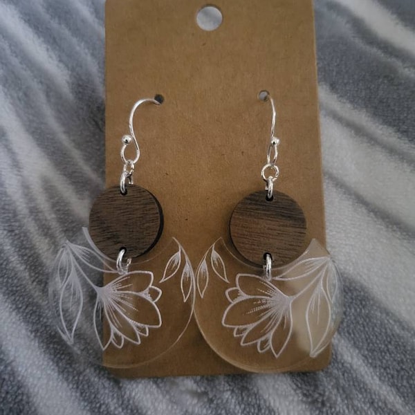 Floral Engraved Acrylic Earrings - Etsy