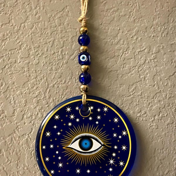 Evil Eye Wall Hanging, Glass Evil Eye Wall Art, Wall Decor, Home Decor ...