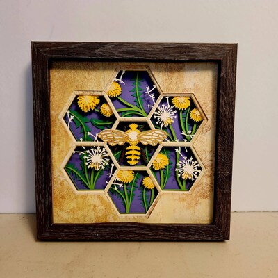 3D Bee Shadow Box SVG Layered Dandelions SVG, Spring Shadow Box, Honey ...
