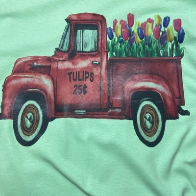 Vintage Pink Truck, Tulips, Watercolor, PNG File, Spring Flowers ...
