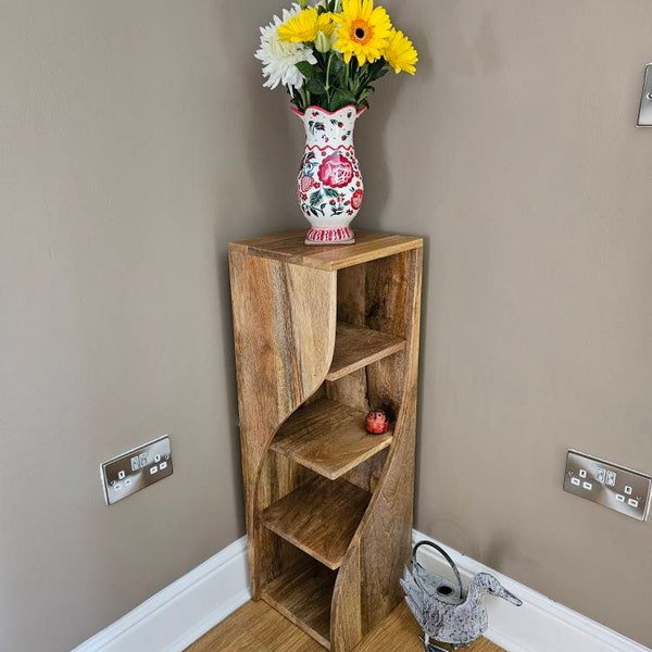 Mantis Solid Natural Mango Wood Twisted Bookcase 90cm High X 28.5cm ...