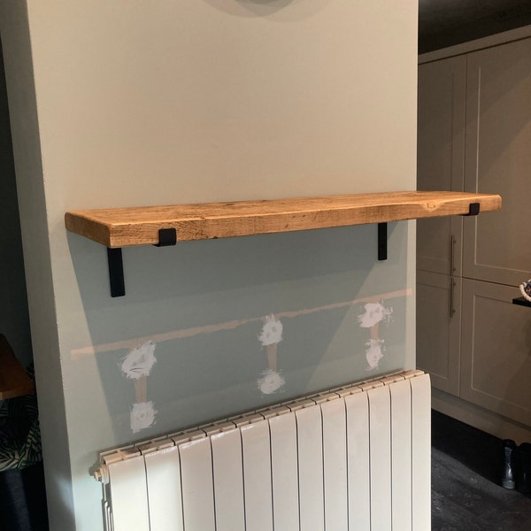 Extra Deep Handmade Rustic Shelf With Black Down Brackets (31cm Depth ...