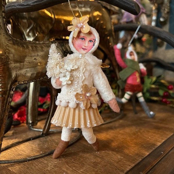 Elf Mushroom Girl, Cotton Mache Art Doll, Spun Cotton Ornament, Fantasy ...