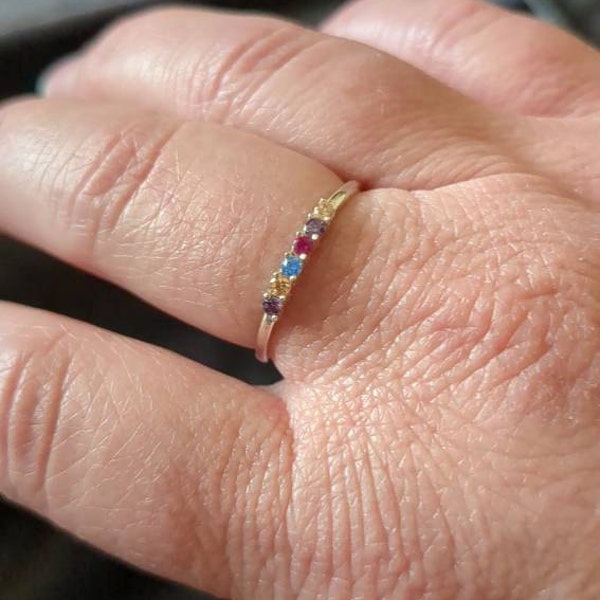 Dainty Birthstone Ring, Family Birthstone Rings, Personalized Gift for ...