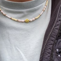 Perlenkette Smiley, Kette Smiley, Süßwasserperlenkette mit Smiley ...