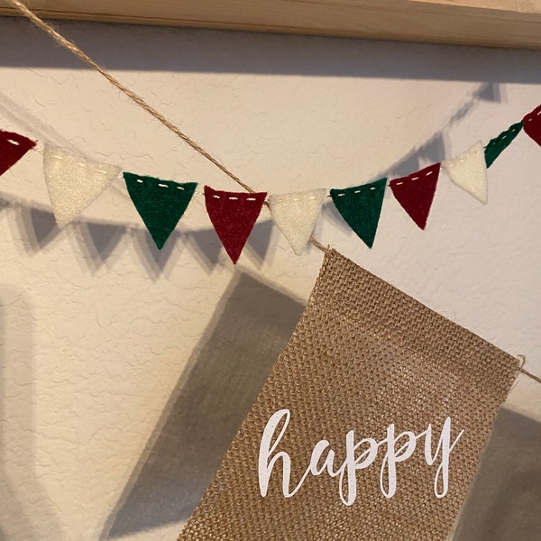 Felt Christmas Garland: Classic Maroon, Green, Cream Mini Bunting, 8 Ft ...
